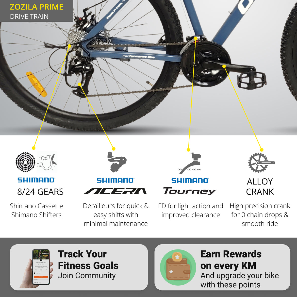 Zozila Prime Mountain Bike - Alloy Frame, 8 & 24 Shimano Acera Gears ...